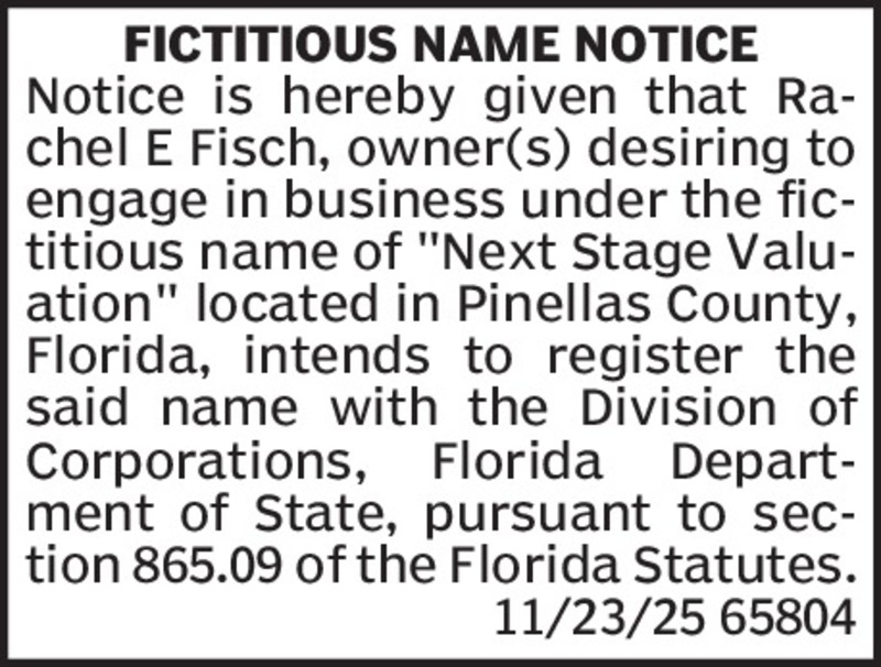 Tampa Bay Times Classified MarketPlace - Public Notices Fictitious Names